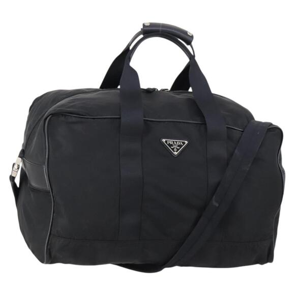 Prada | Bags | Prada Boston Bag Nylon 2way Black Silver Auth 44598 ...
